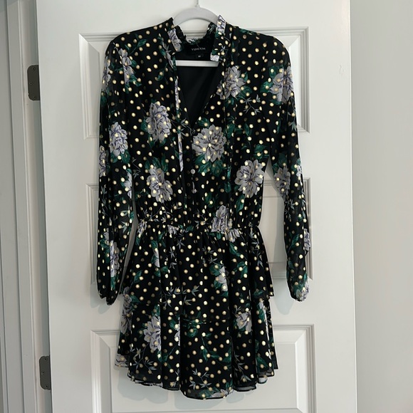 Dresses | Monkees Yumi Kim Black And Gold Floral Mini Dress | Poshmark